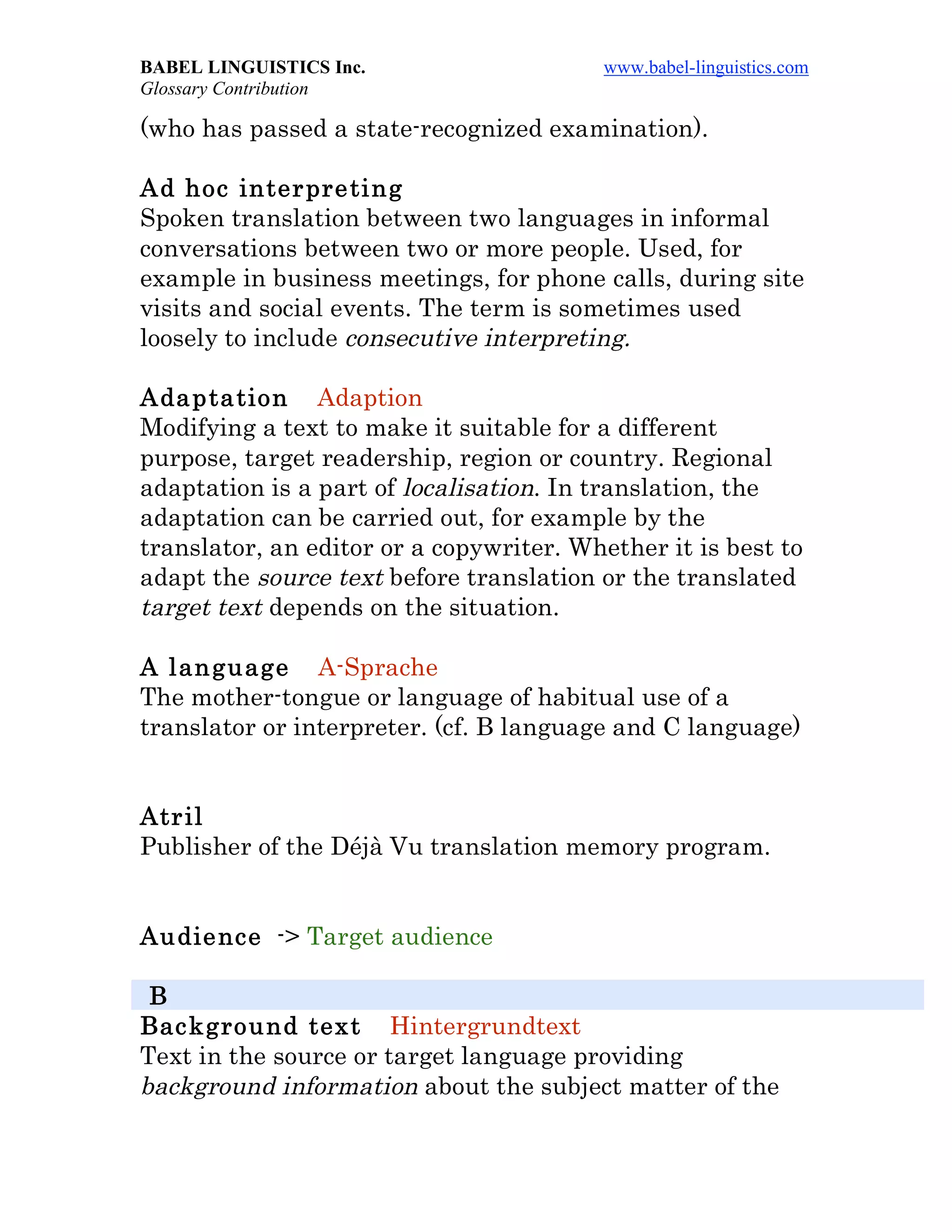 Glossary Translation | PDF
