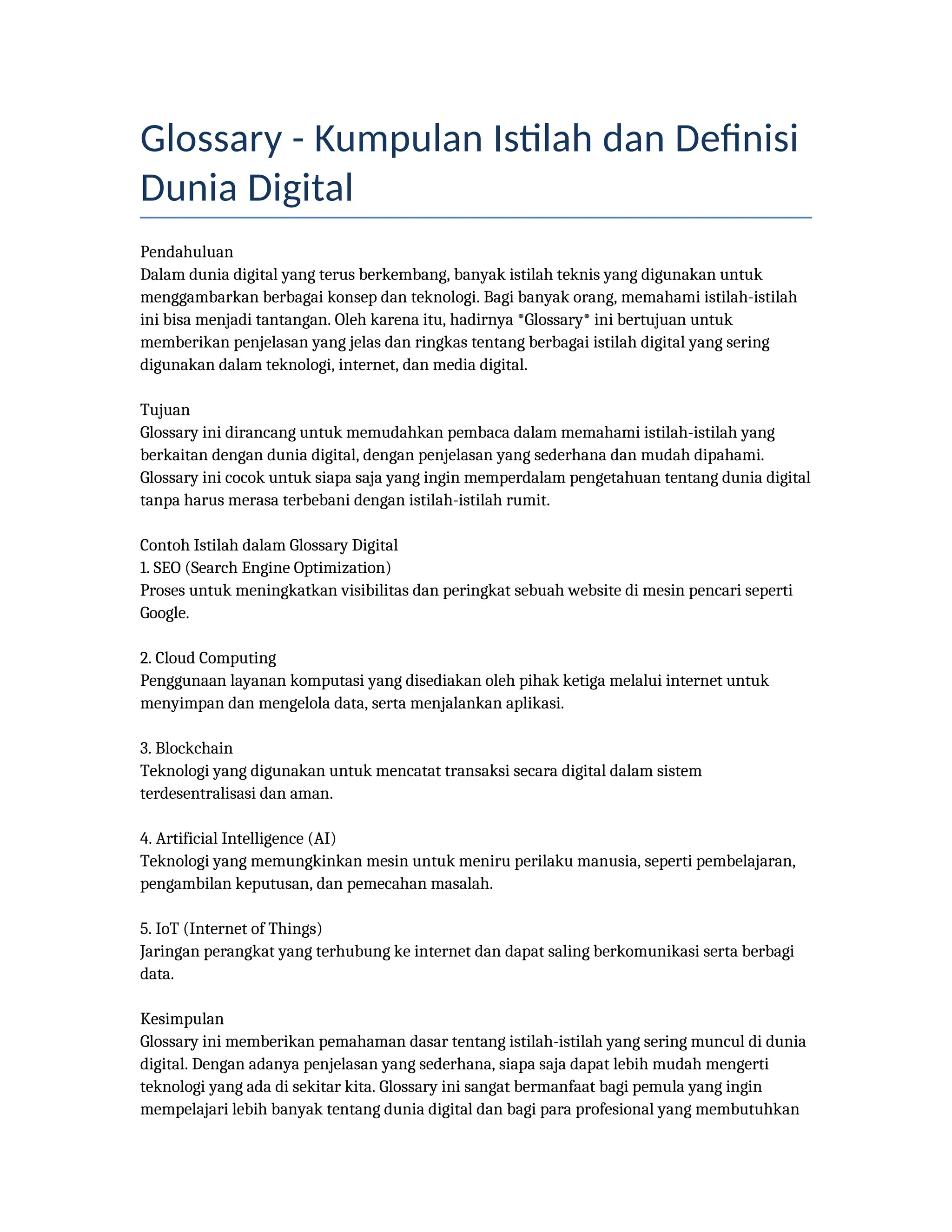 Glossary Istilah Dunia Digital & Definisi | DOCX