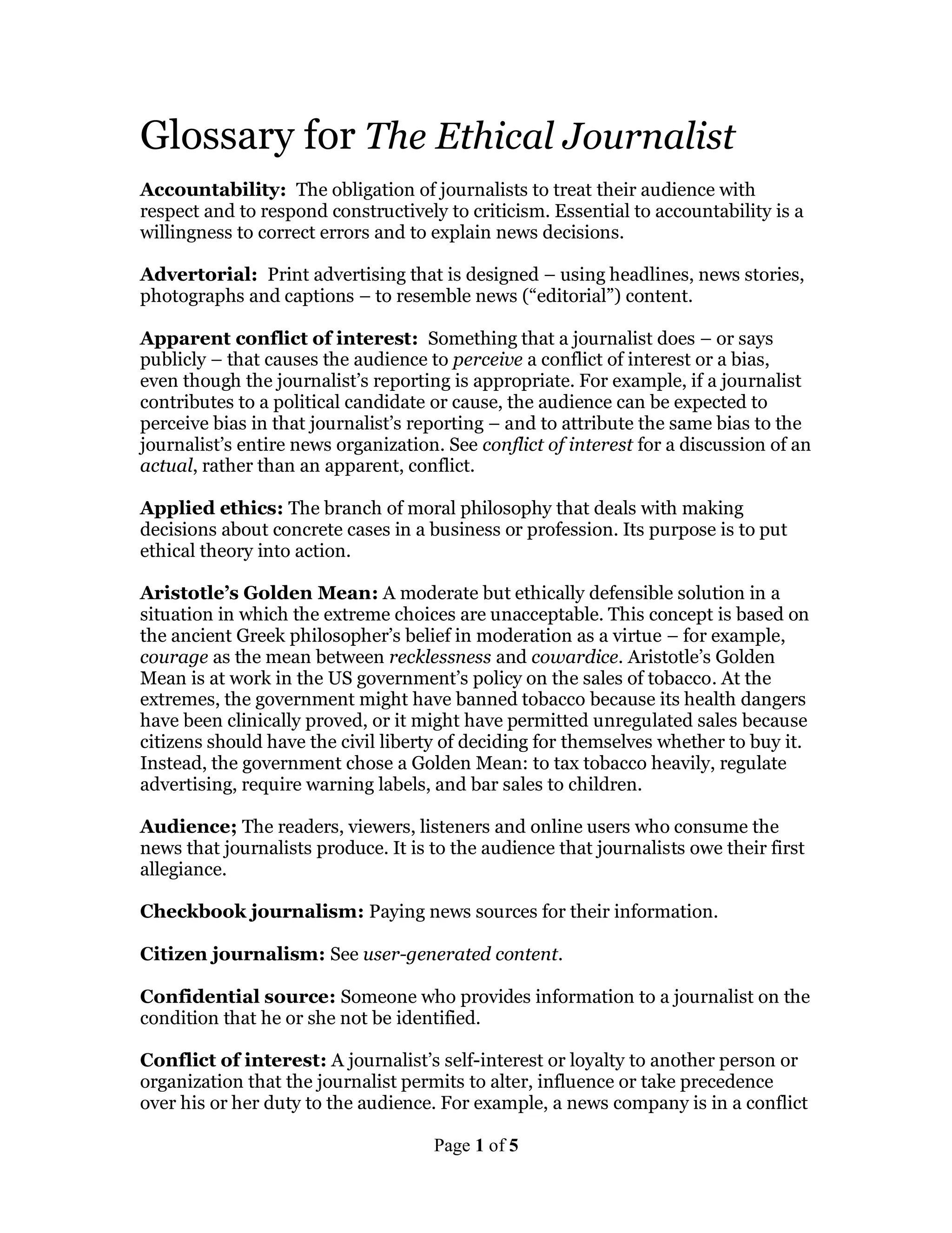 Glossary from "The Ethical Journalist" | PDF