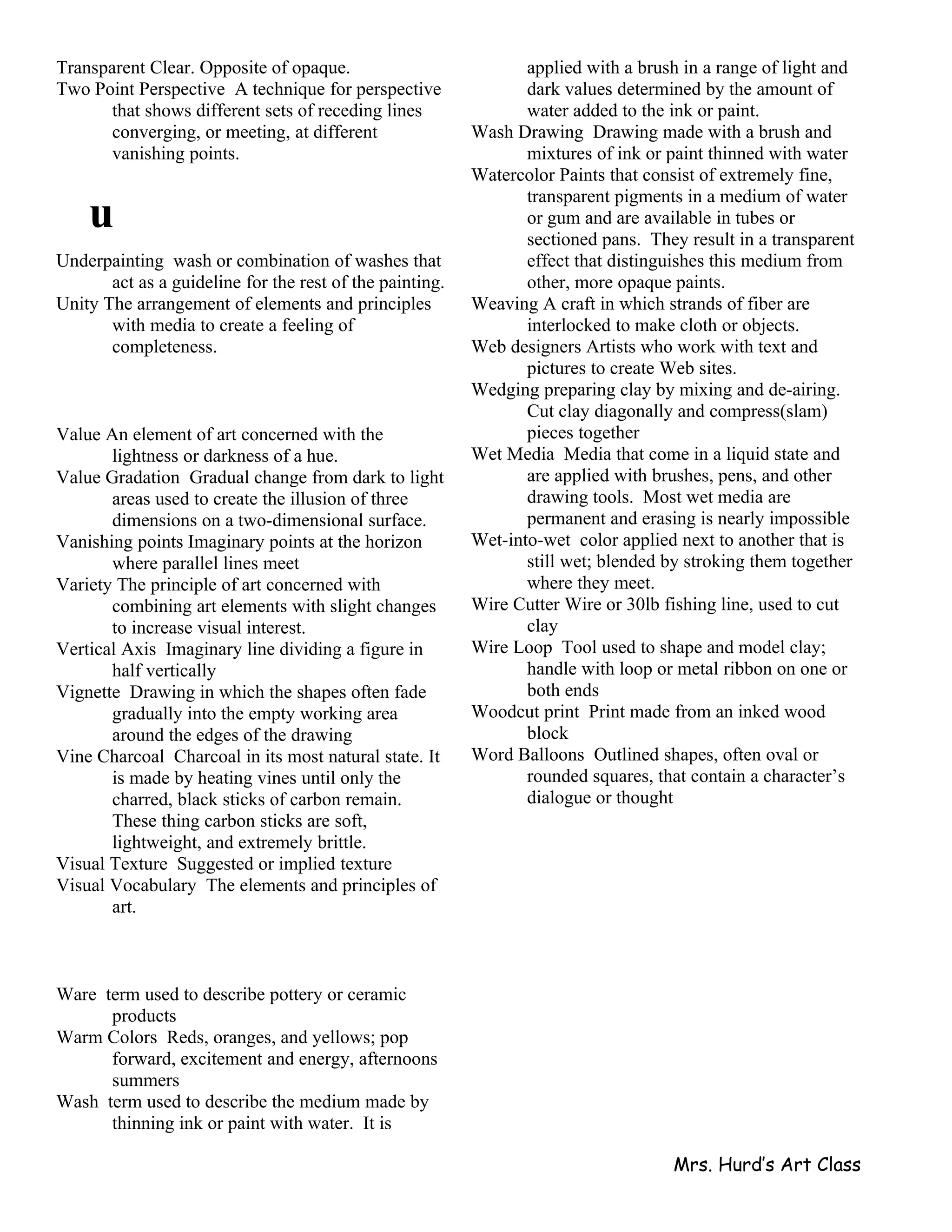 Basic Art Vocabulary | DOC