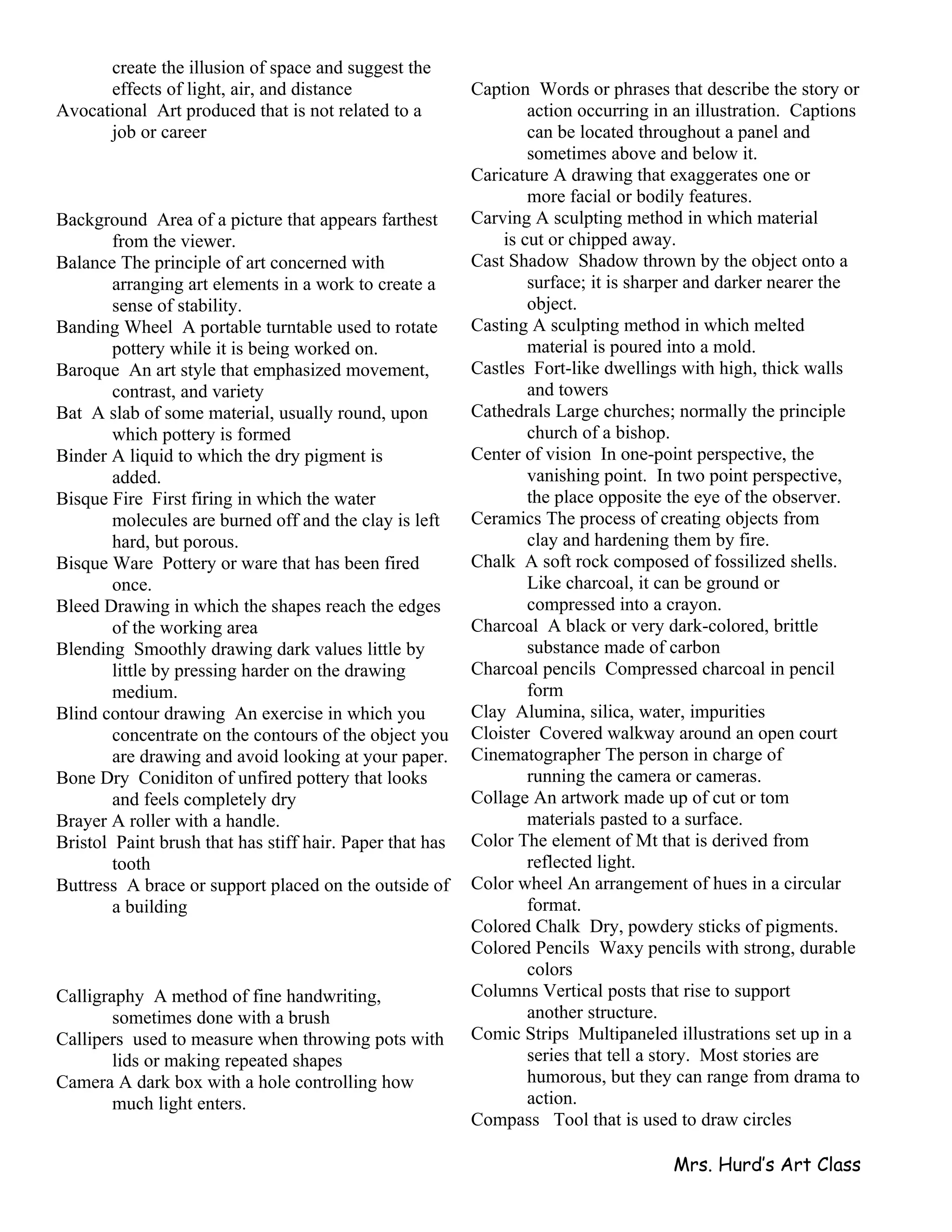 Basic Art Vocabulary | DOC