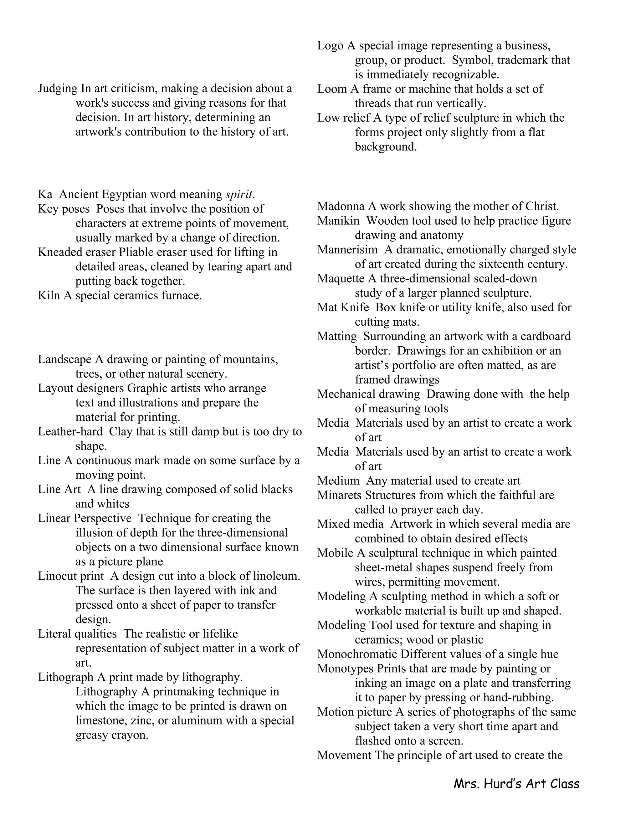 Basic Art Vocabulary | DOC