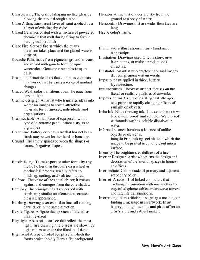 Basic Art Vocabulary | DOC