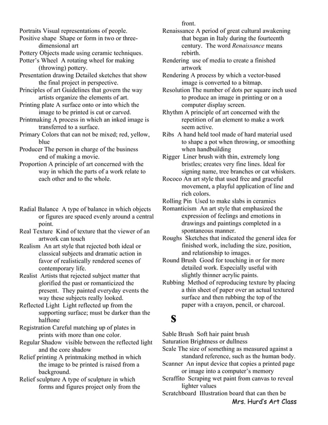 Basic Art Vocabulary | DOC