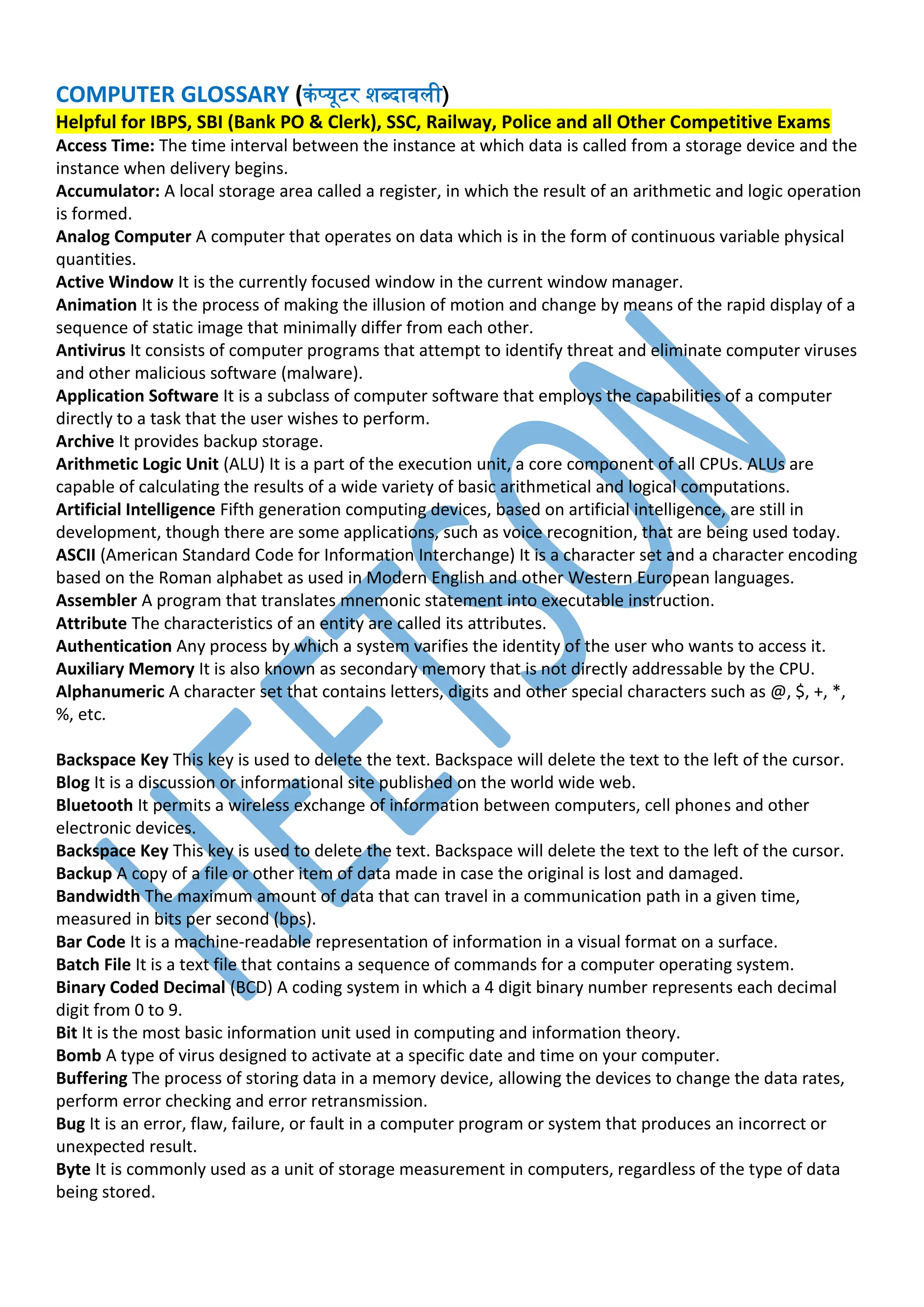 Computer Glossary A to Z Terminology, Vocabulary | PDF