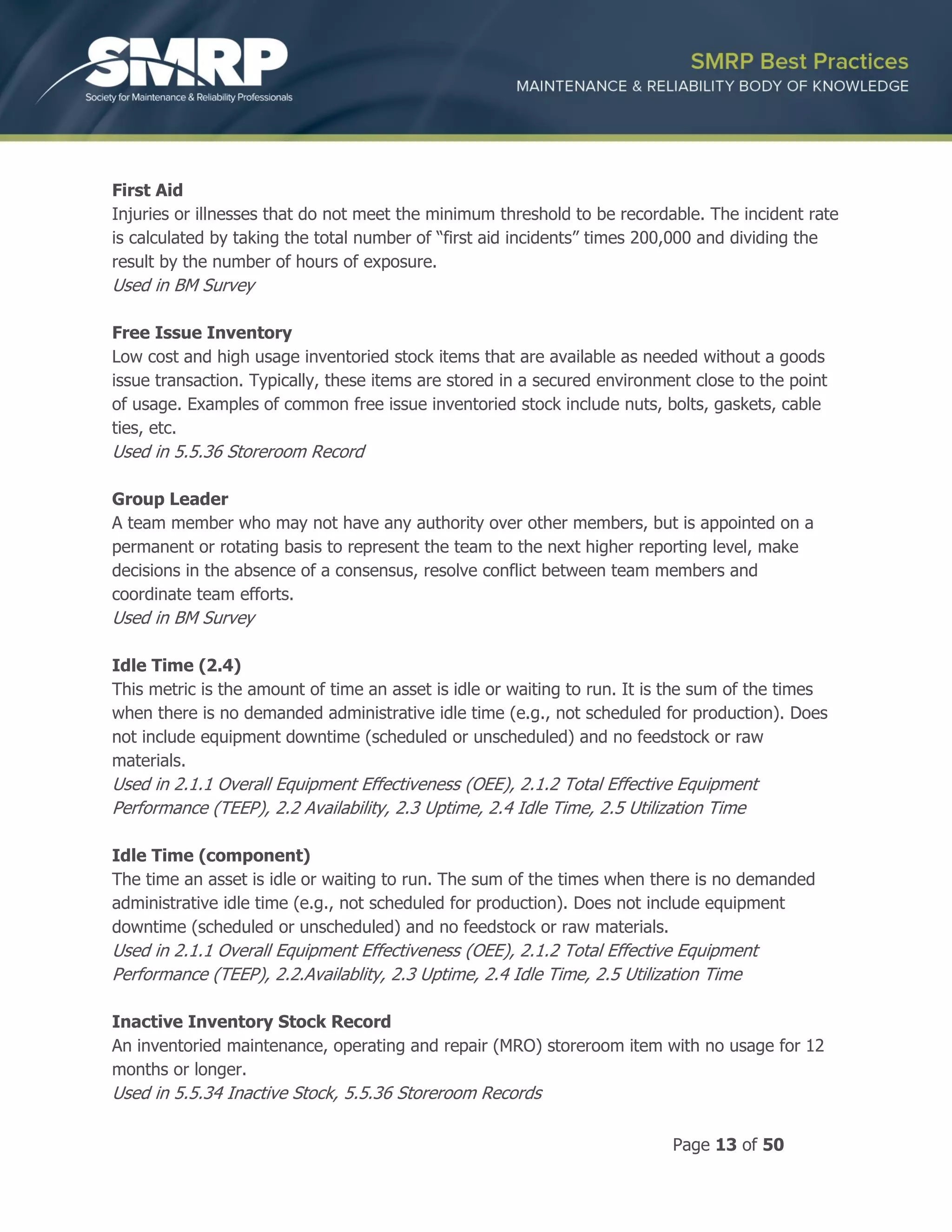 Glossary. Maintenance and Reliability Body of Knowledge | PDF