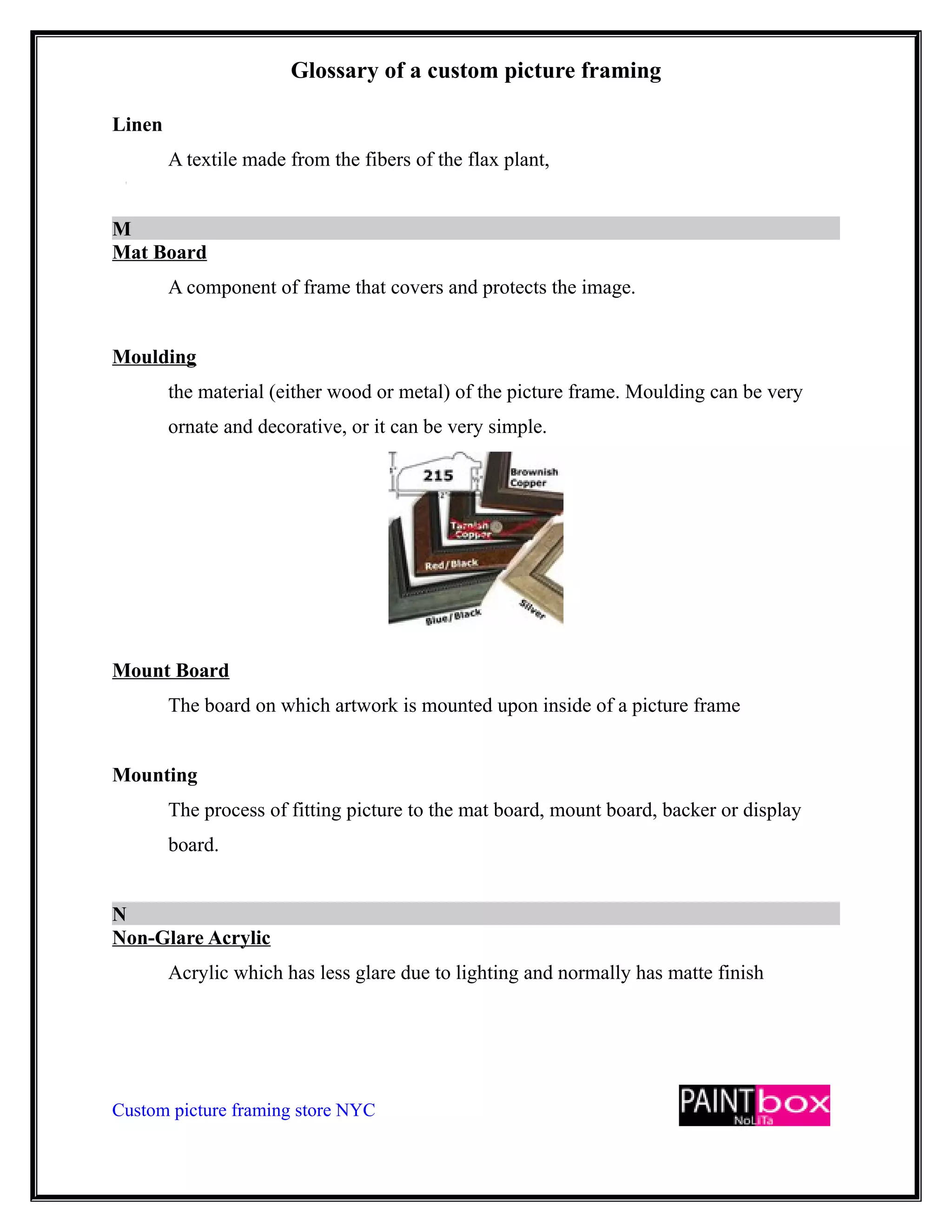 Elements of custom picture framing | PDF | Chemistry | Science