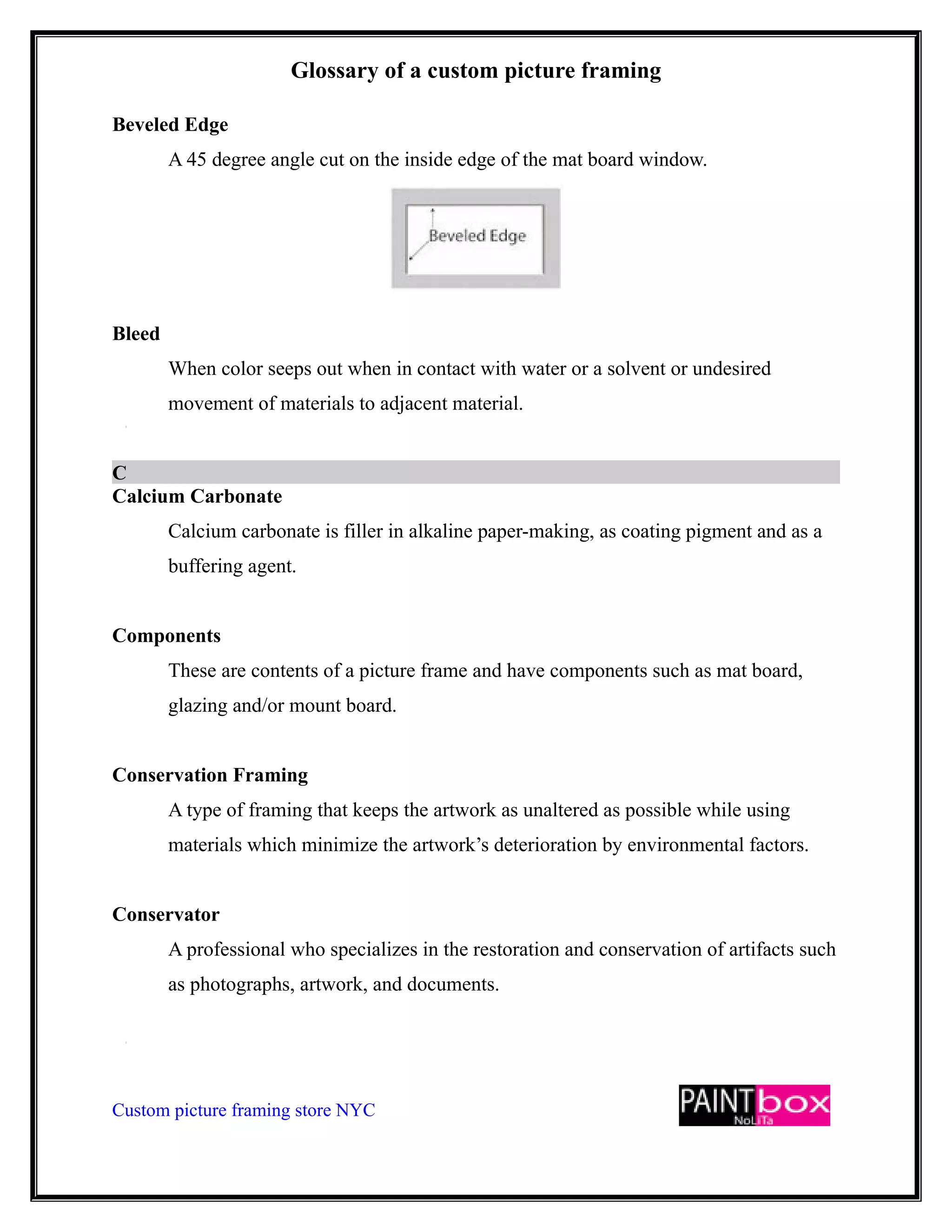 Elements of custom picture framing