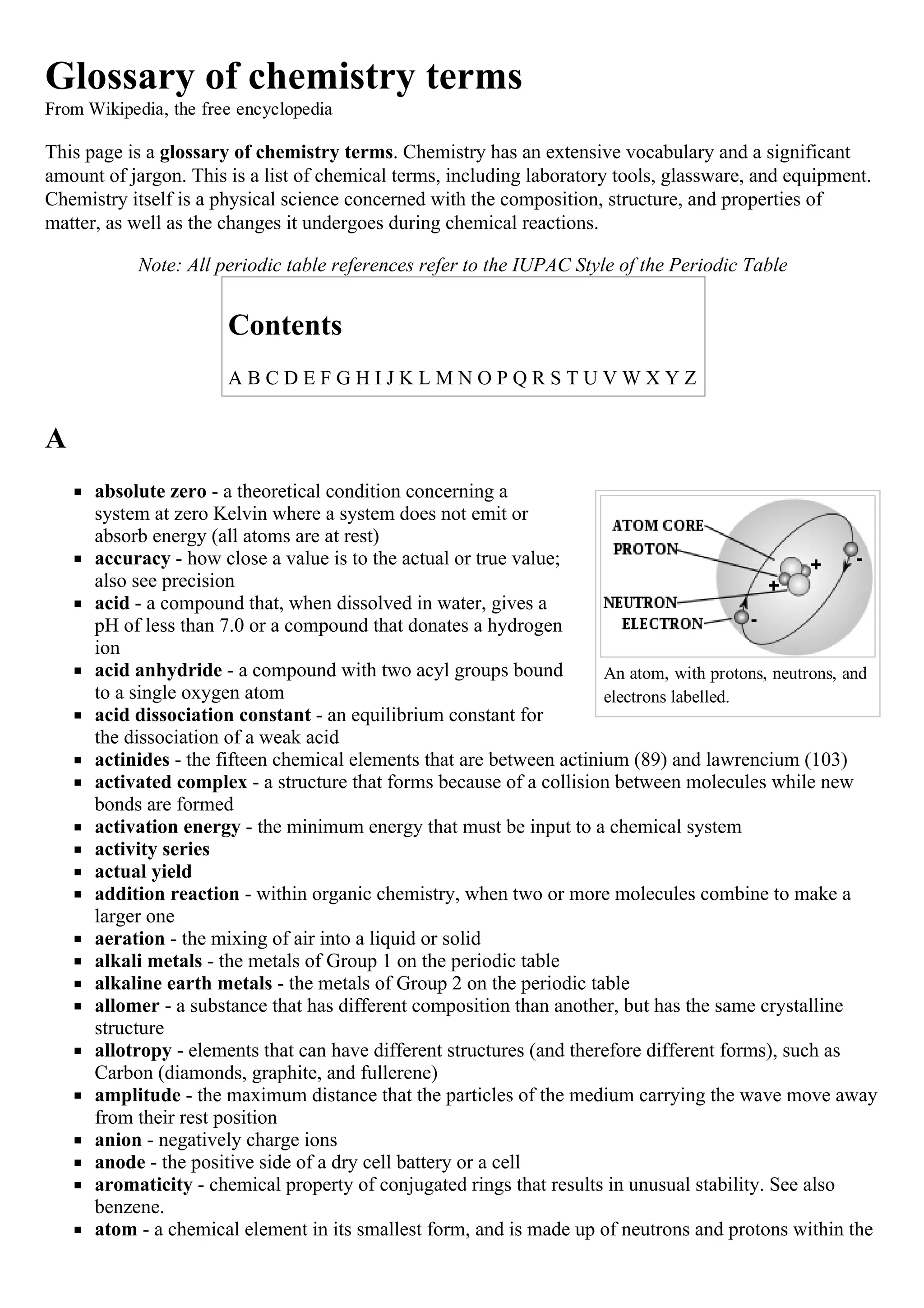 Glossary of chemistry terms wikipedia, the free encyclopedia | PDF