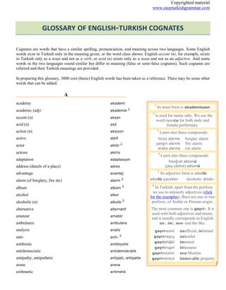 Turkish Grammar - English-Turkish cognates | PDF