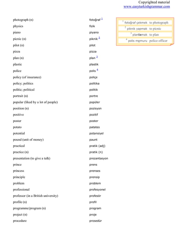 Turkish Grammar - English-Turkish cognates