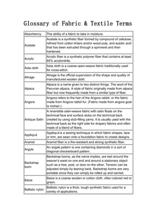 Glossary of Fabric & Textile Terms | PDF