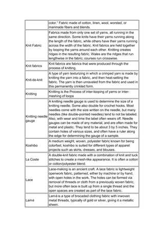 Glossary of Fabric & Textile Terms | PDF