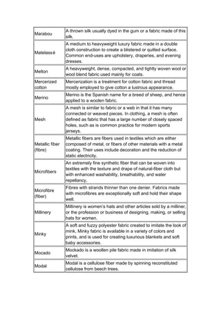 Glossary of Fabric & Textile Terms | PDF