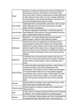 Glossary of Fabric & Textile Terms | PDF