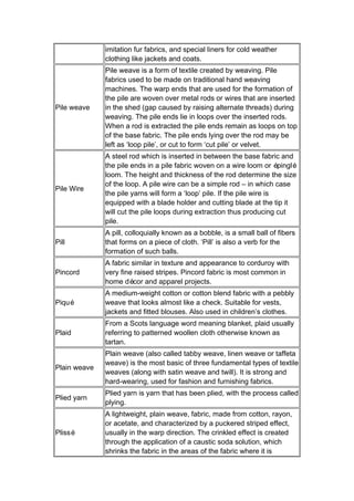 Glossary of Fabric & Textile Terms | PDF