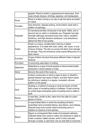 Glossary of Fabric & Textile Terms | PDF