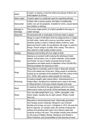 Glossary of Fabric & Textile Terms | PDF