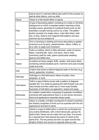 Glossary of Fabric & Textile Terms | PDF