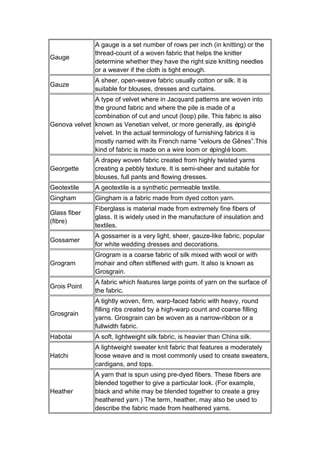 Glossary of Fabric & Textile Terms | PDF