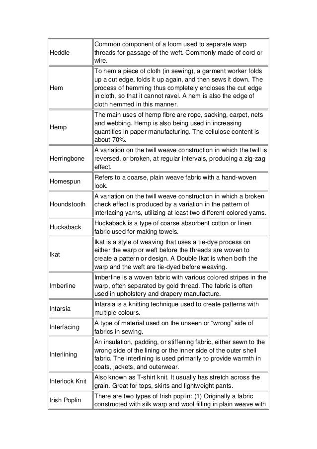 Glossary of Fabric & Textile Terms