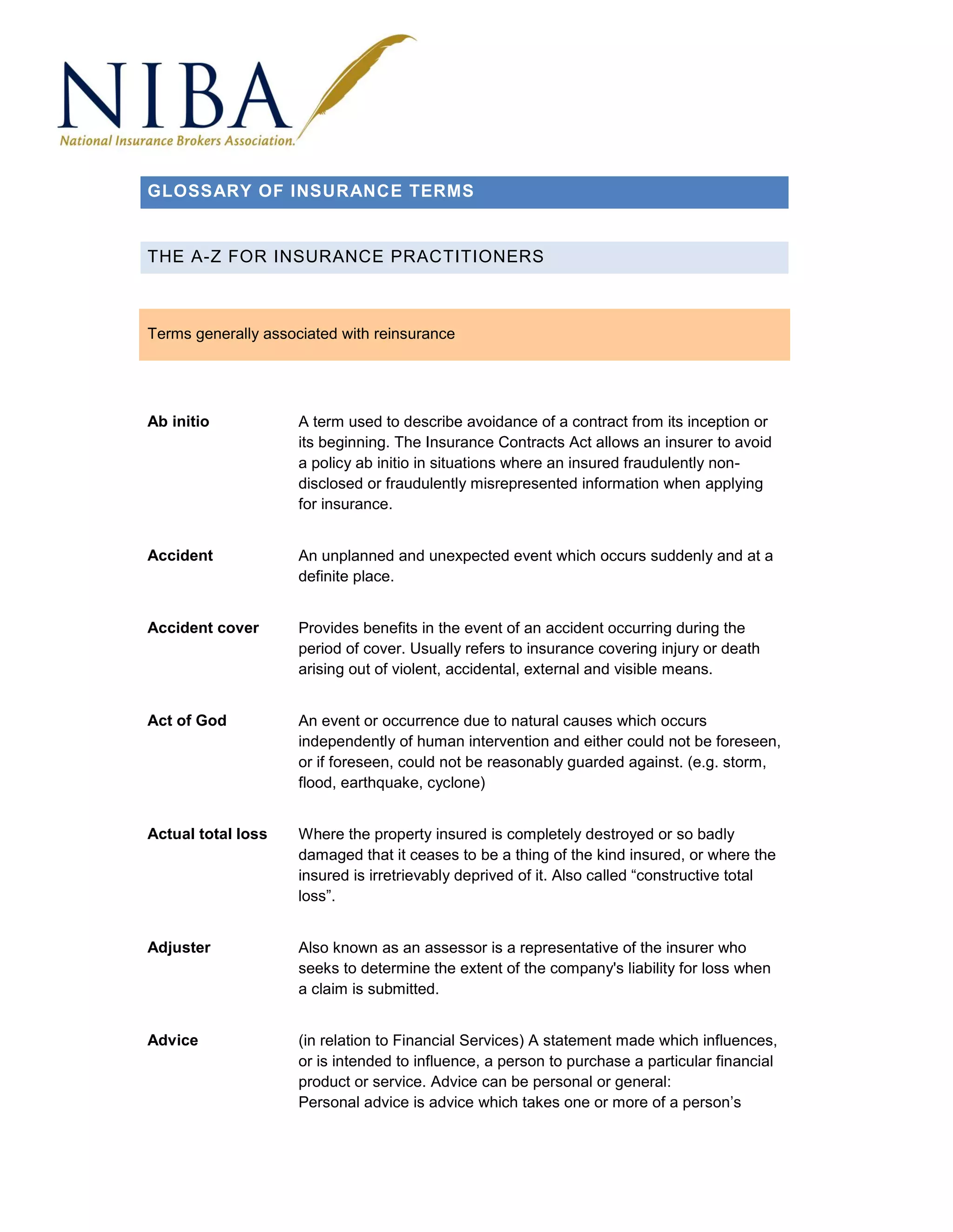 Glossary of insurance_terms a-z | PDF