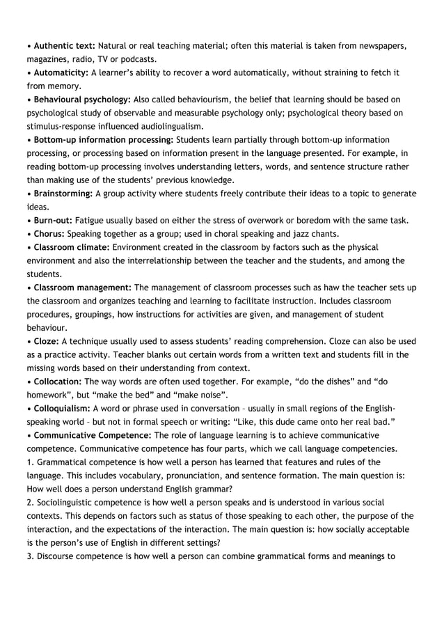 Glossary of English Language Teaching | PDF