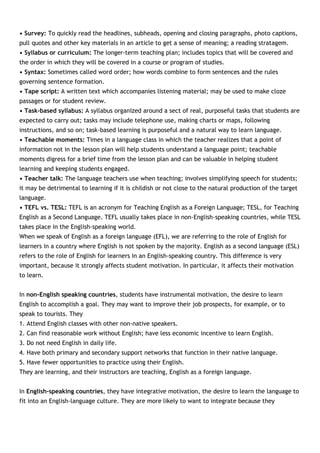 Glossary of English Language Teaching | DOCX