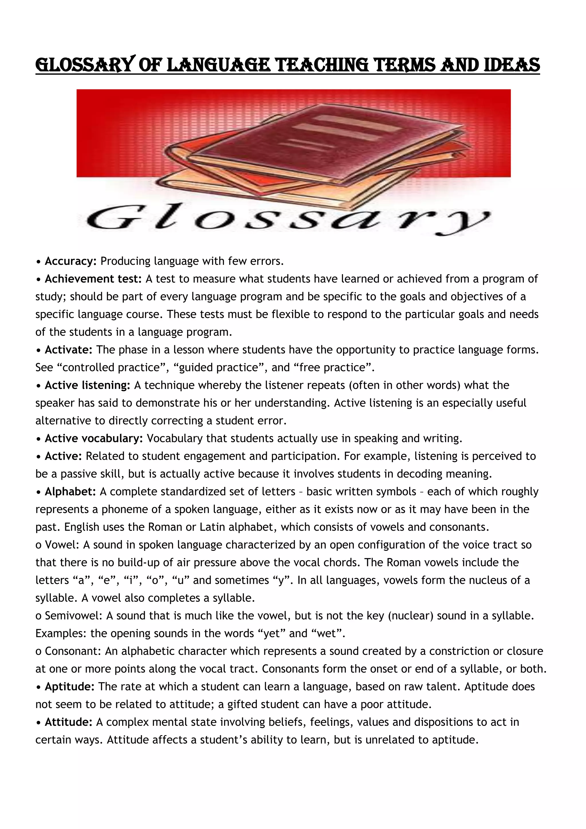Glossary of language teaching terms and idea1 | DOCX