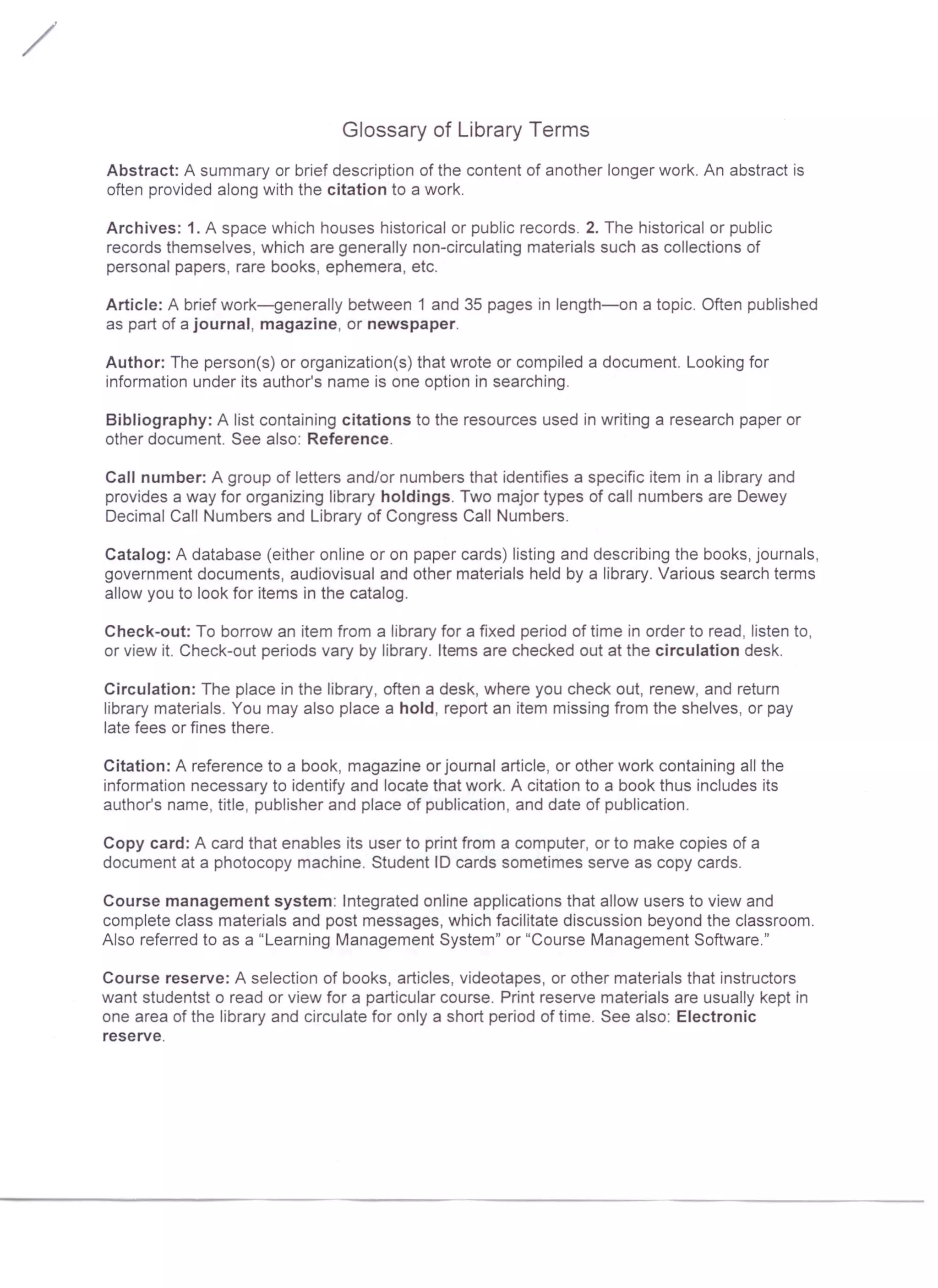 Glossary Of Library Terms | PDF