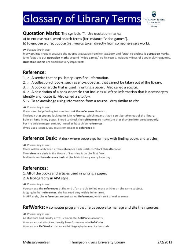 Glossary of Library Terms for ESAL Students