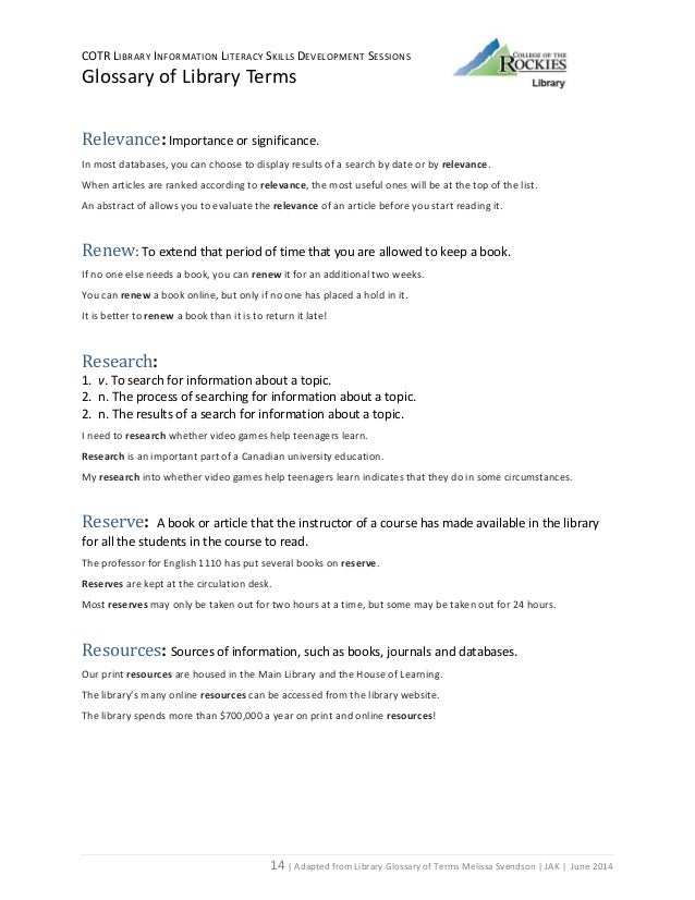 Glossary of Library Terms