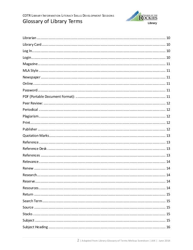 Glossary of Library Terms