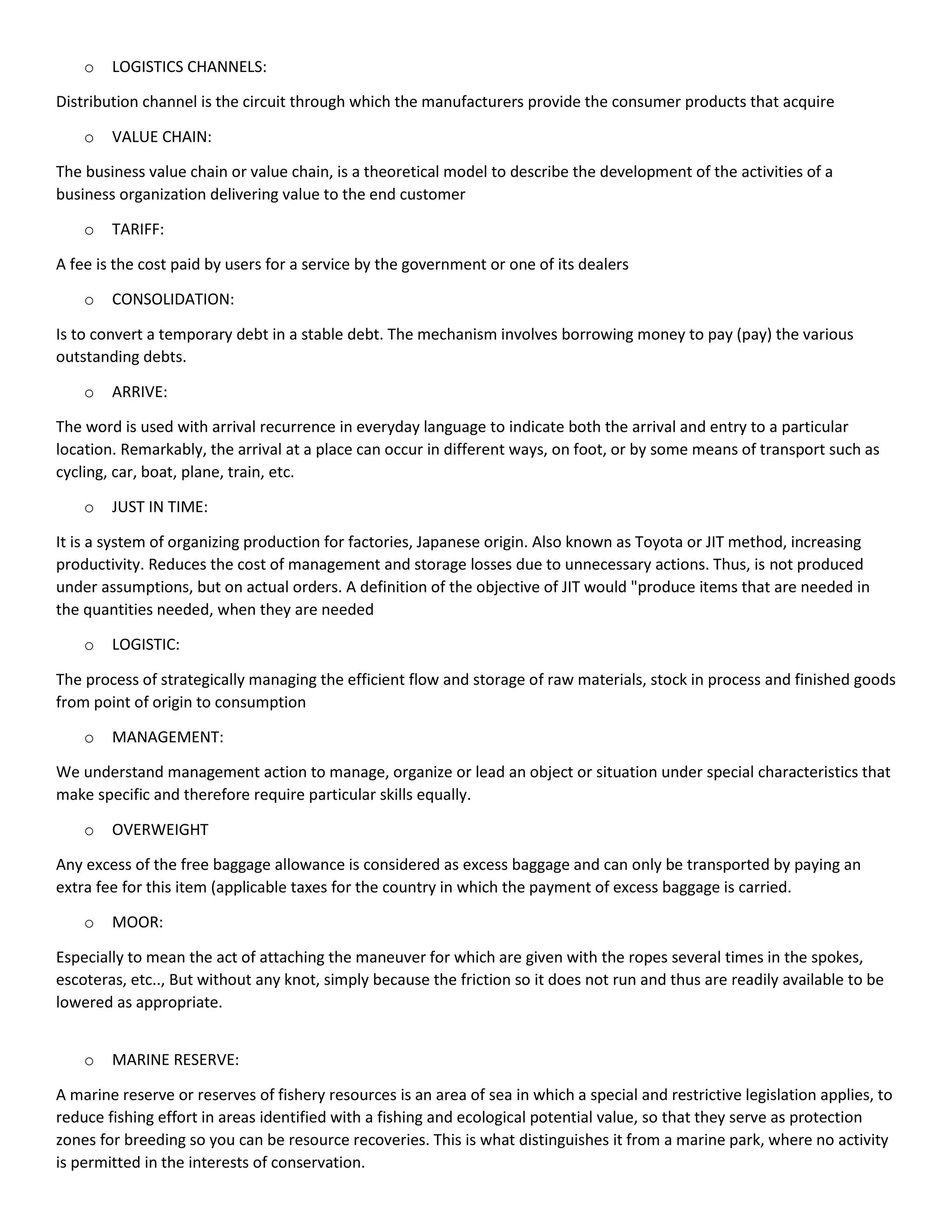 GLOSSARY OF LOGISTICS | PDF | Cruises | Travel Type