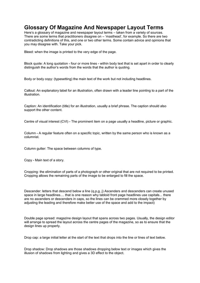 Glossary of magazine and newspaper layout terms | DOCX | Desktop ...