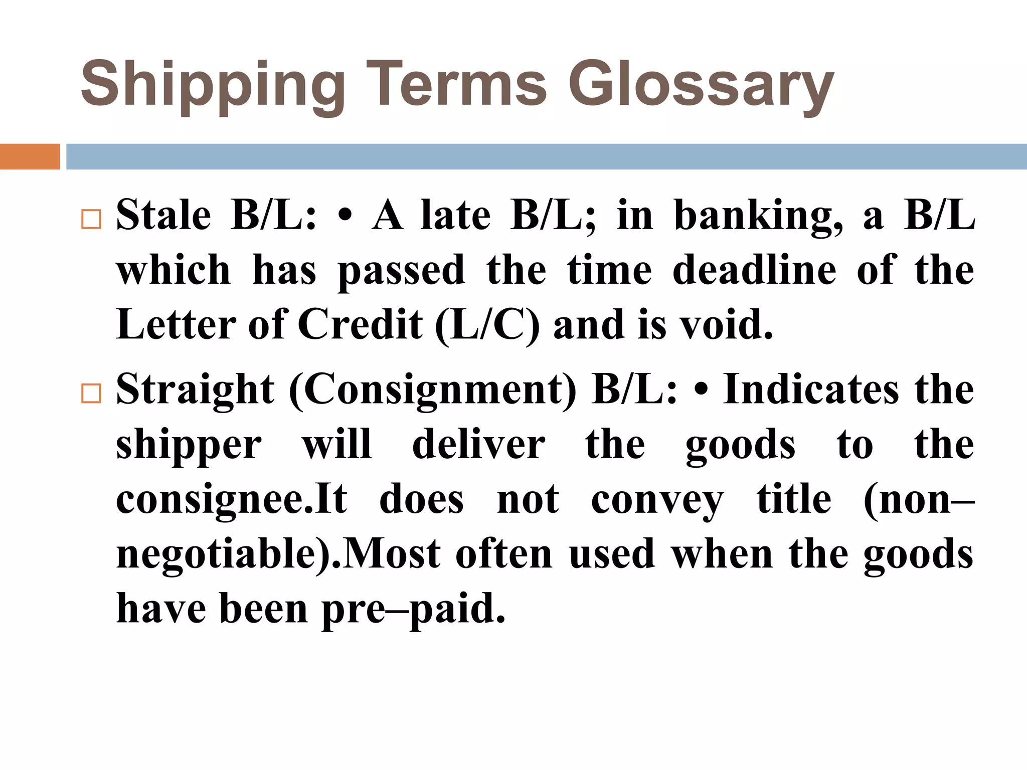 Glossary of shipping terms | PPTX