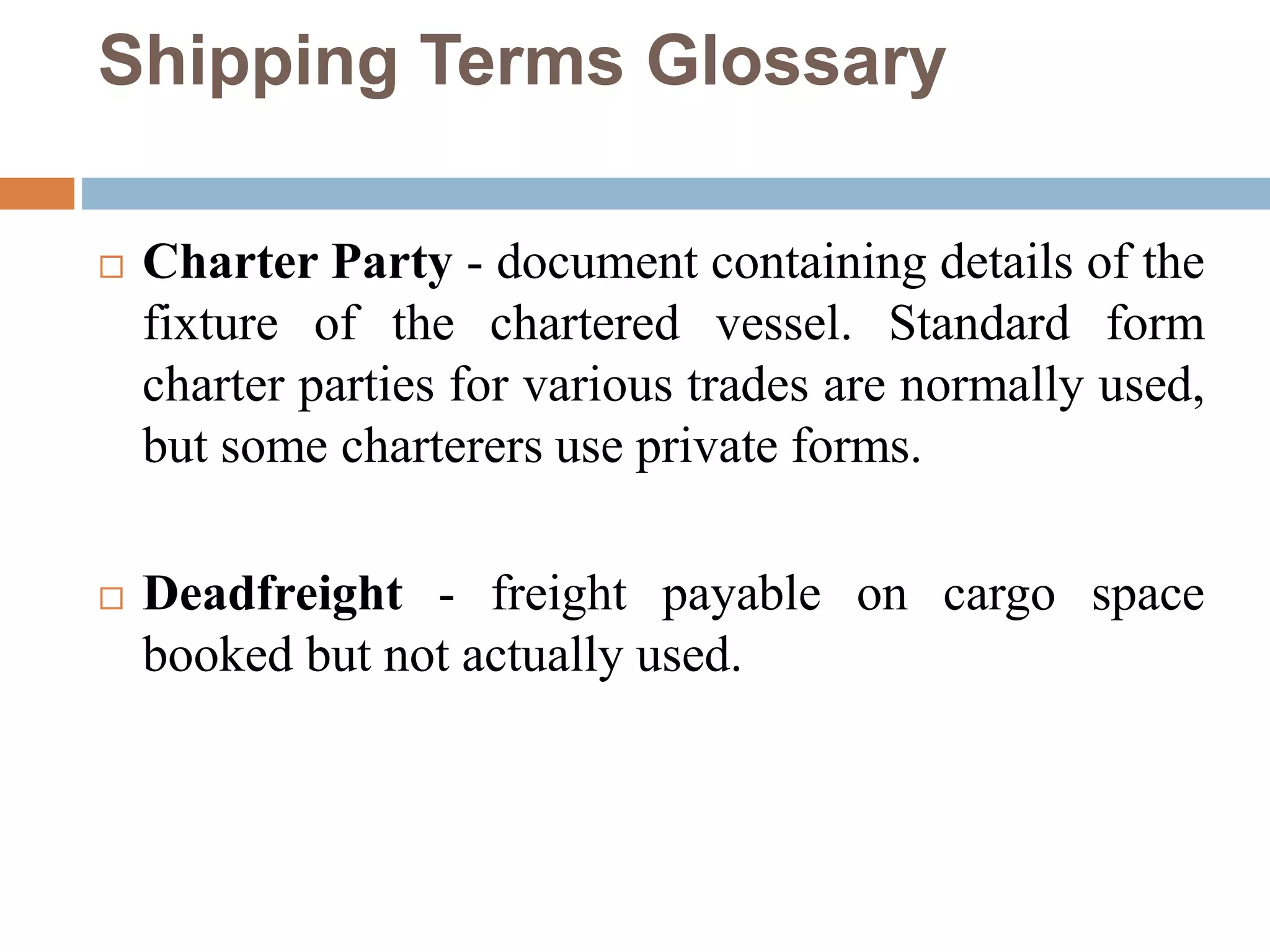 Glossary of shipping terms | PPTX