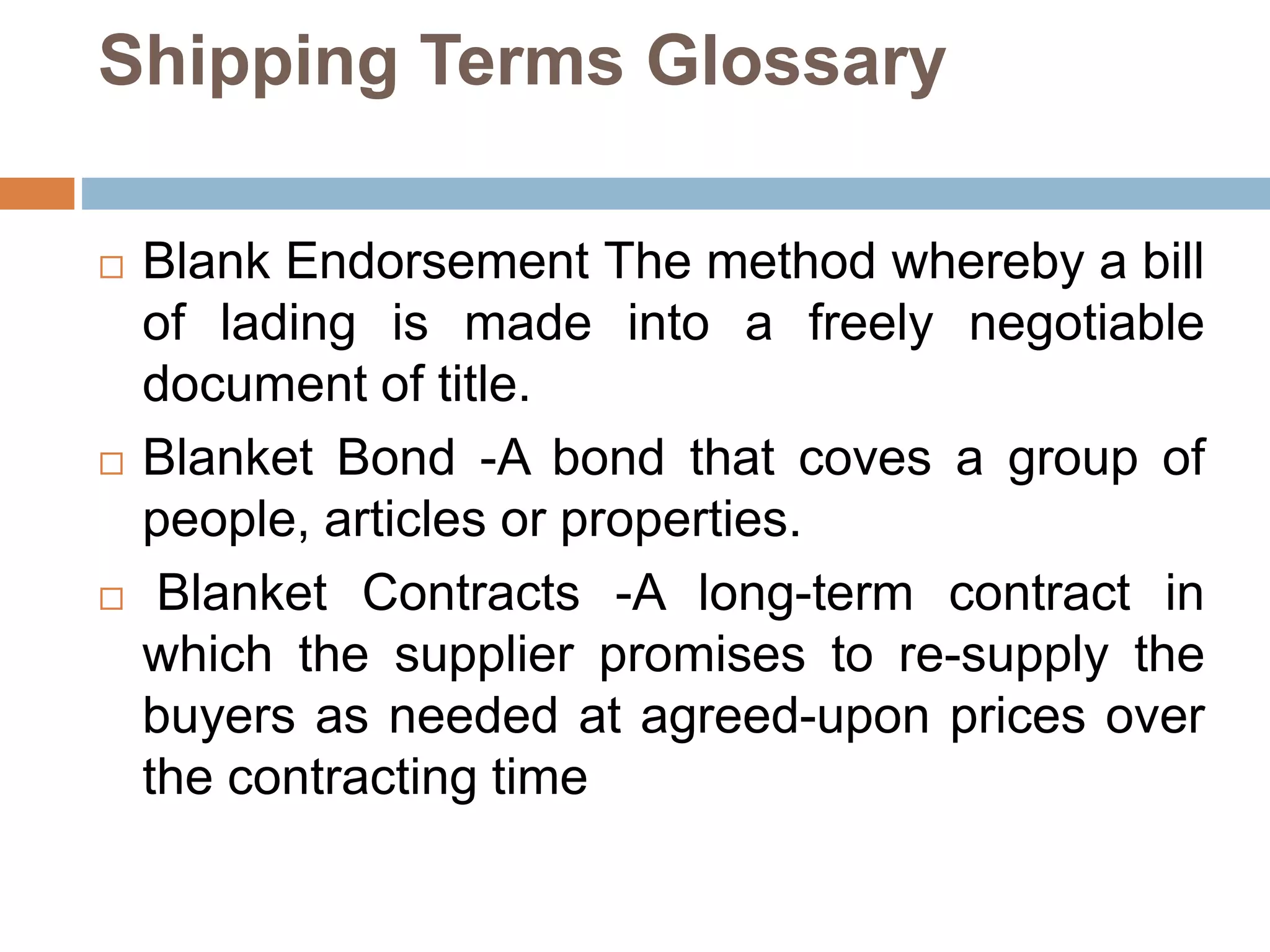 Glossary of shipping terms | PPTX