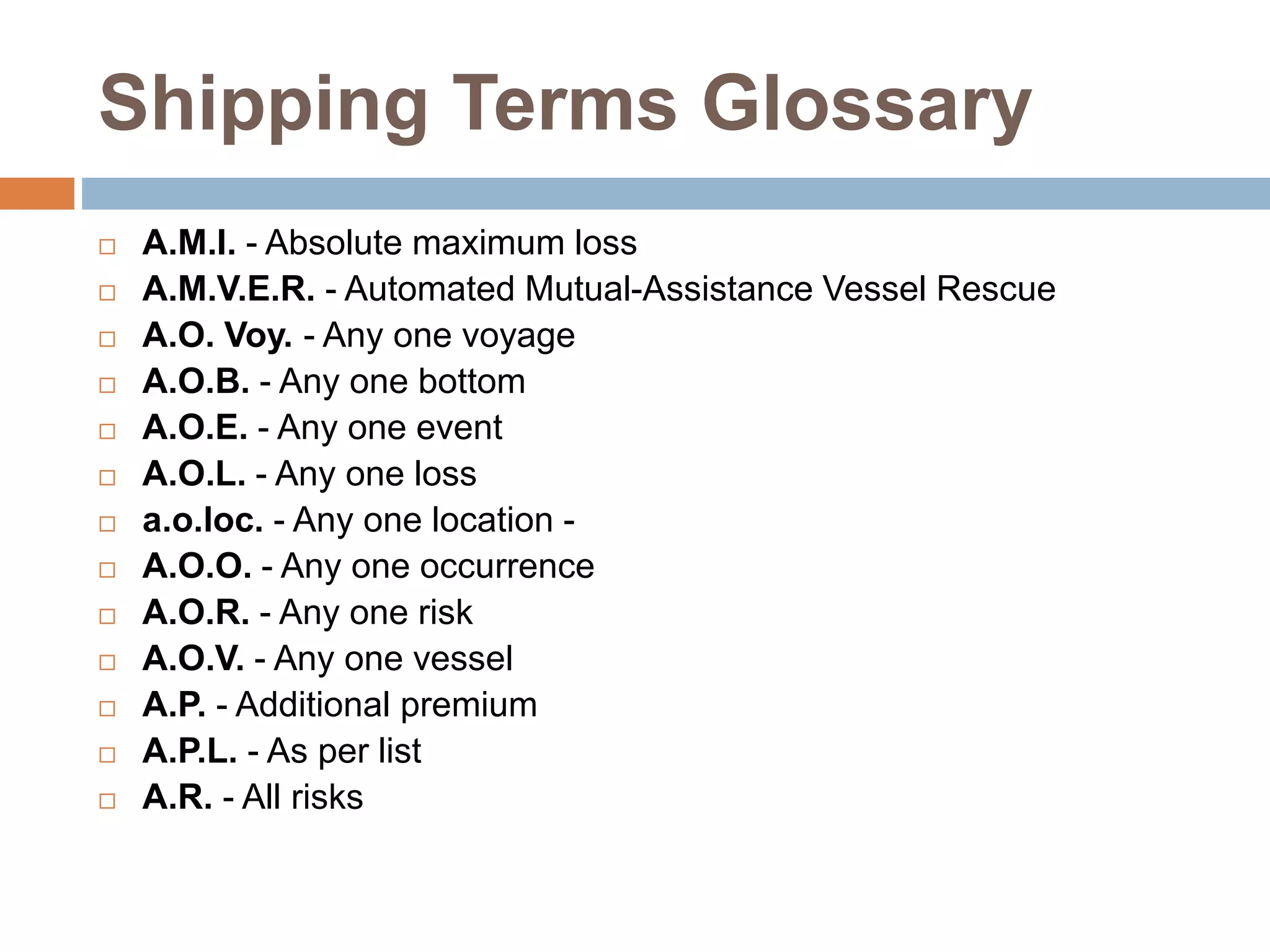 Glossary of shipping terms | PPTX