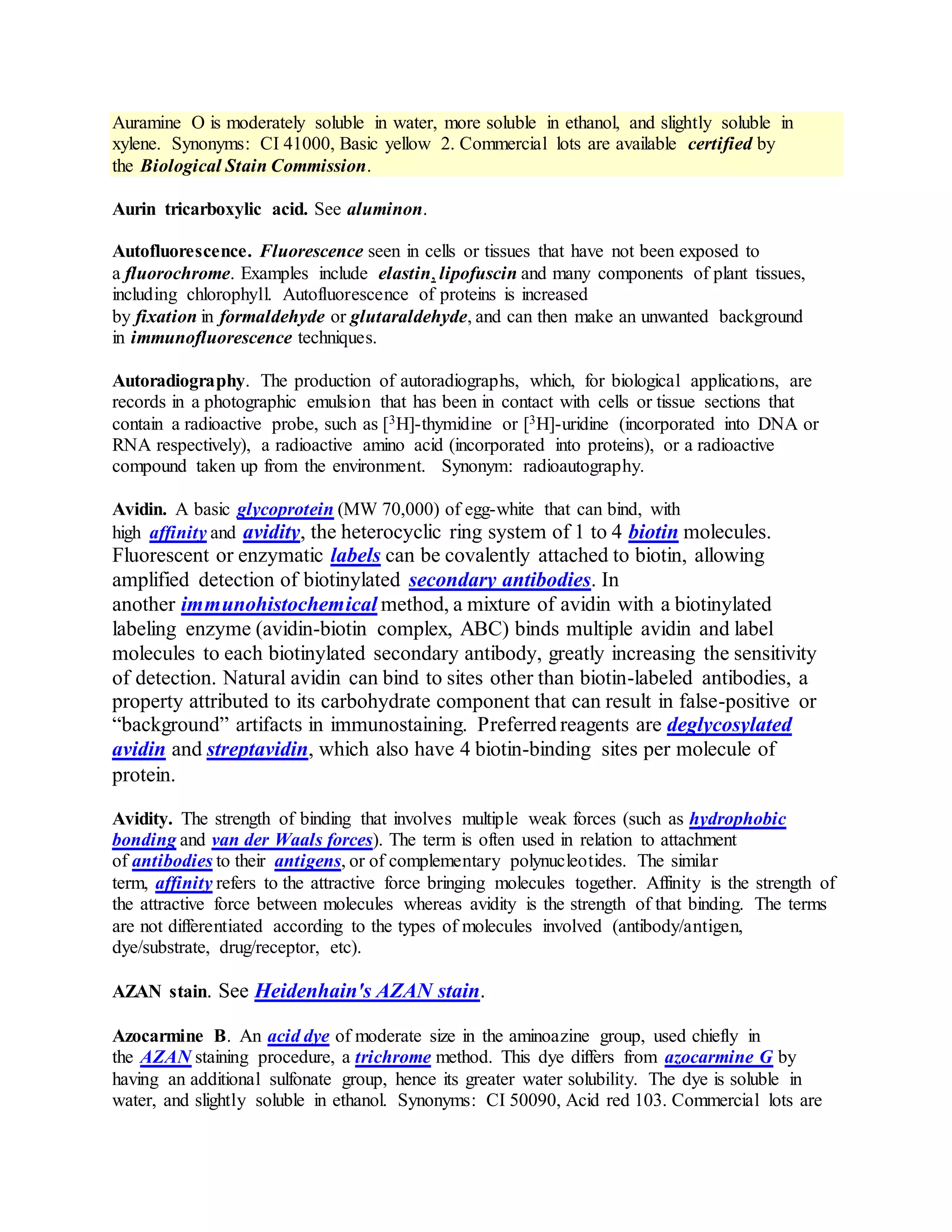 Glossary of staining methods, reagents, immunostaining, terminology and ...