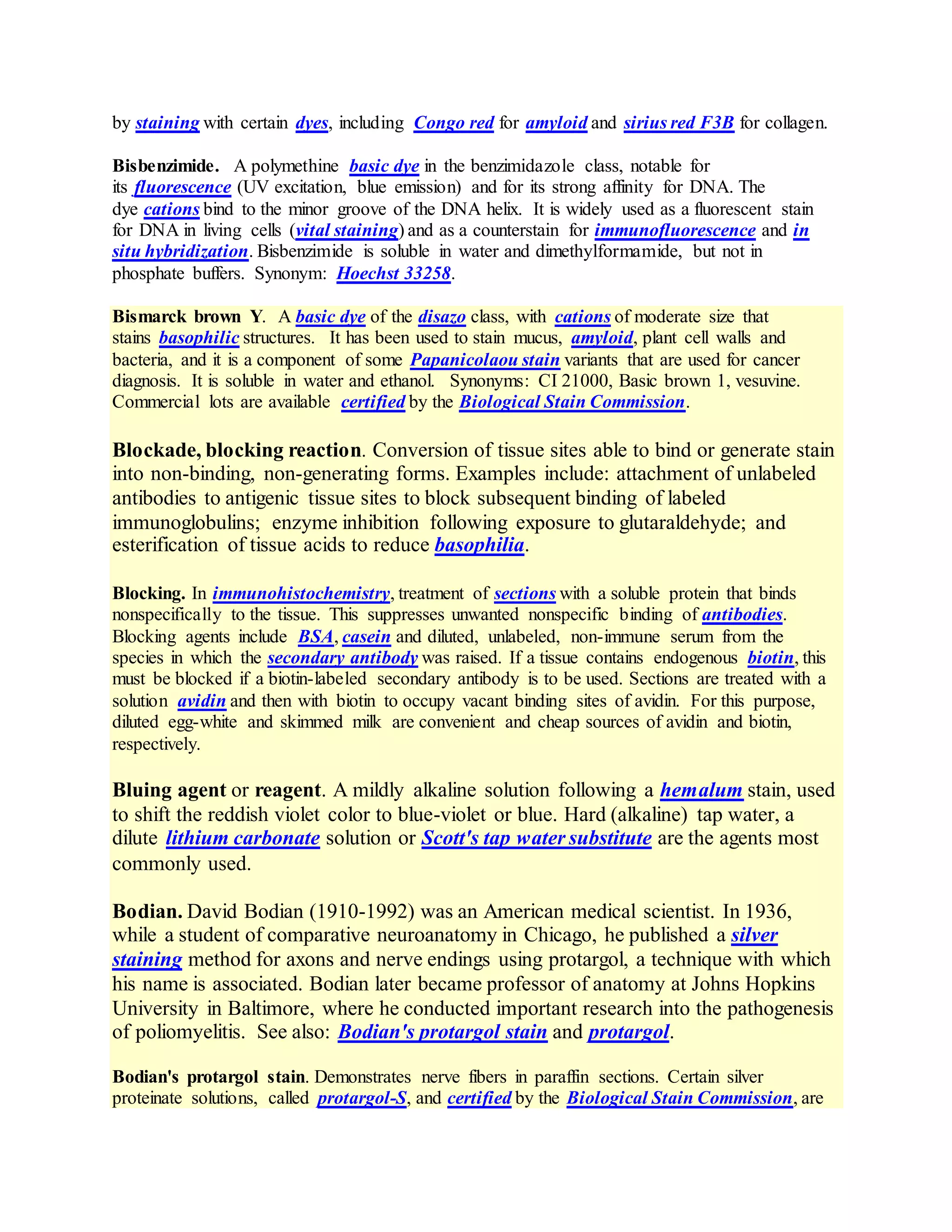Glossary of staining methods, reagents, immunostaining, terminology and ...