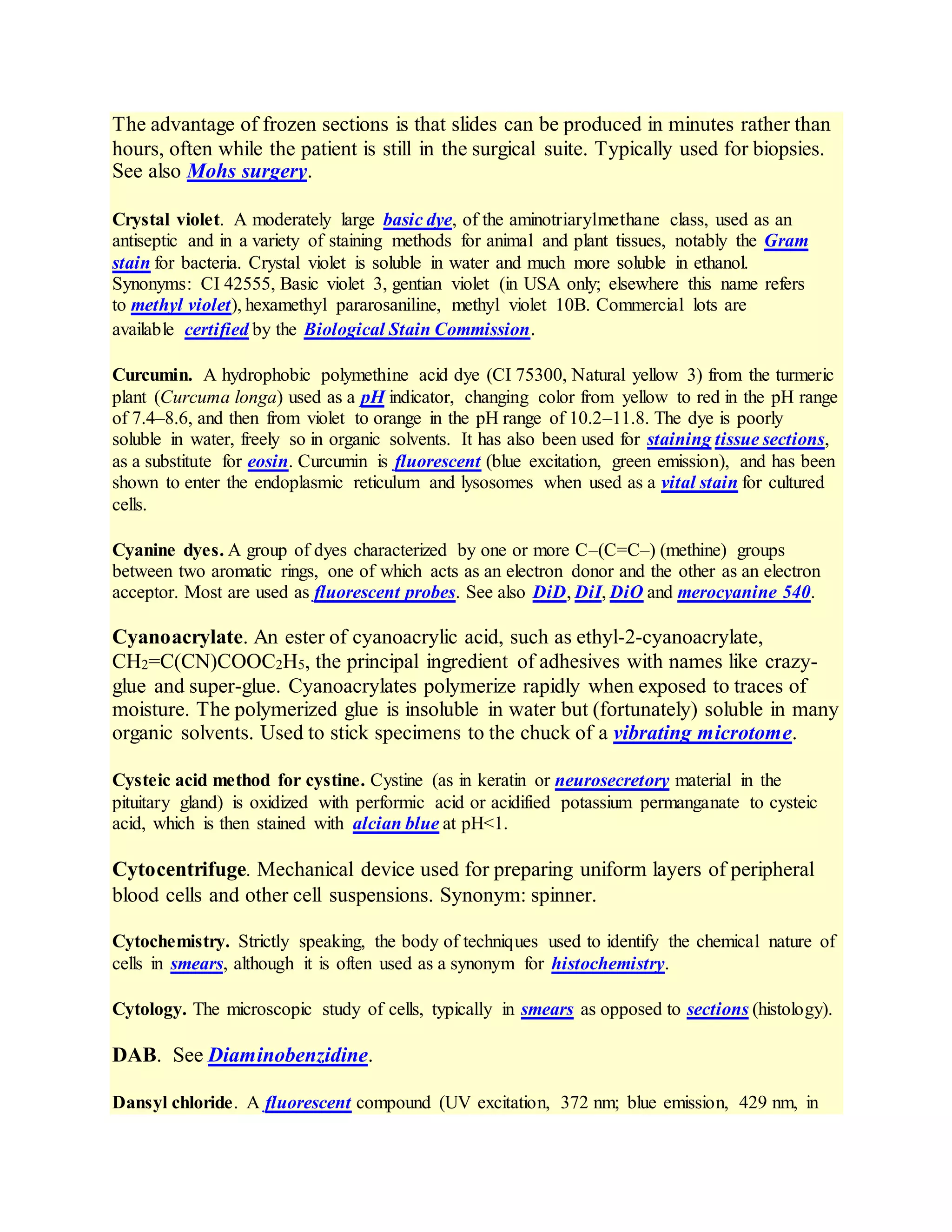 Glossary of staining methods, reagents, immunostaining, terminology and ...
