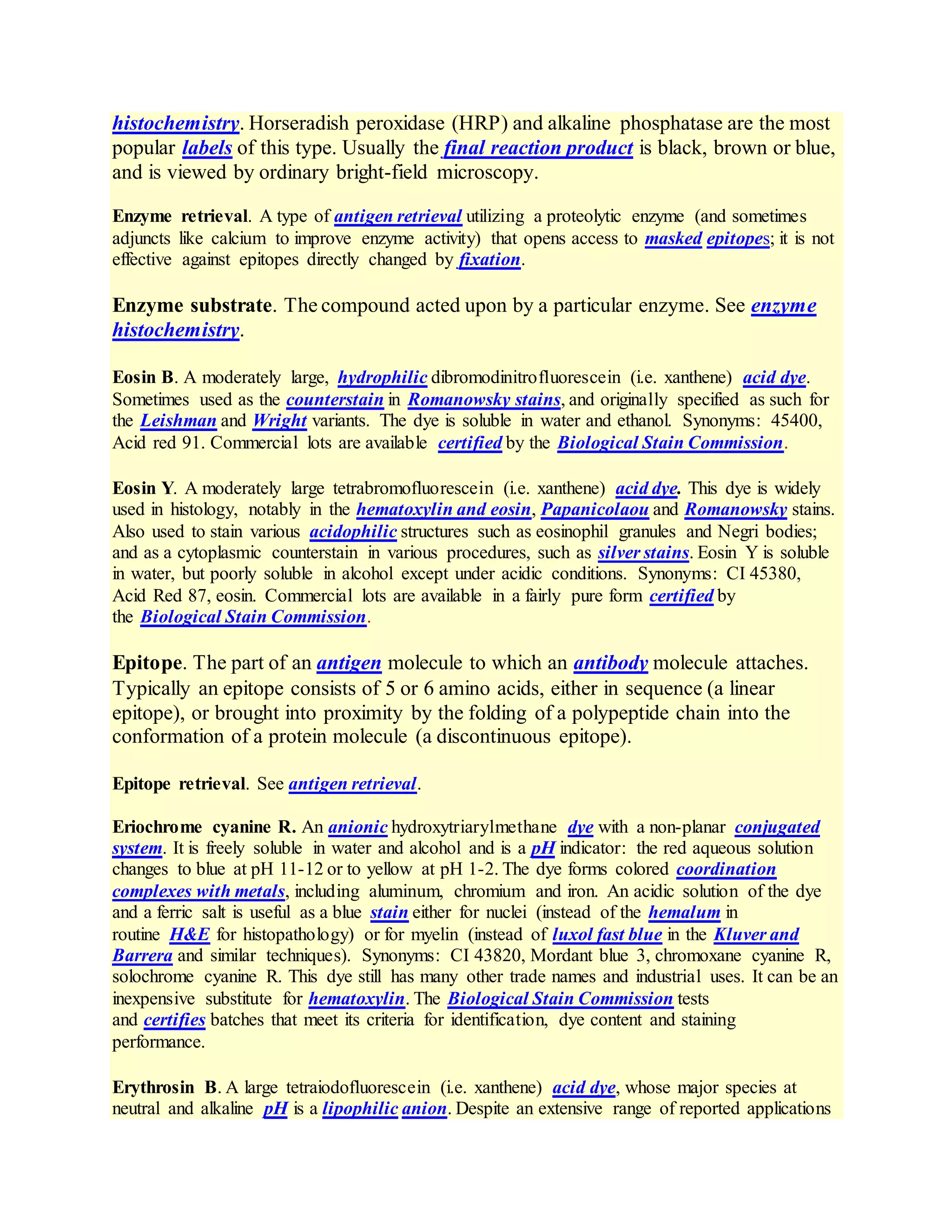 Glossary of staining methods, reagents, immunostaining, terminology and ...