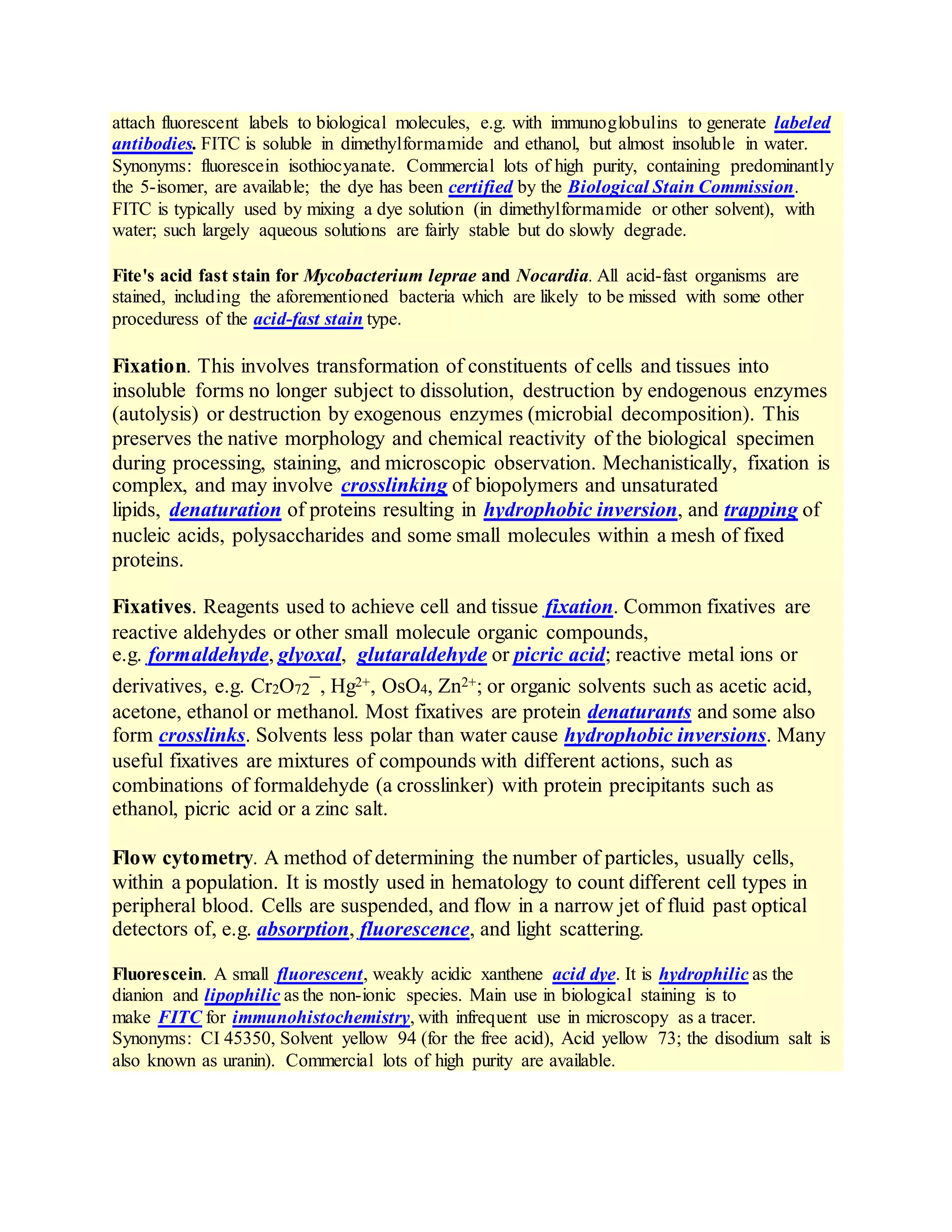 Glossary of staining methods, reagents, immunostaining, terminology and ...