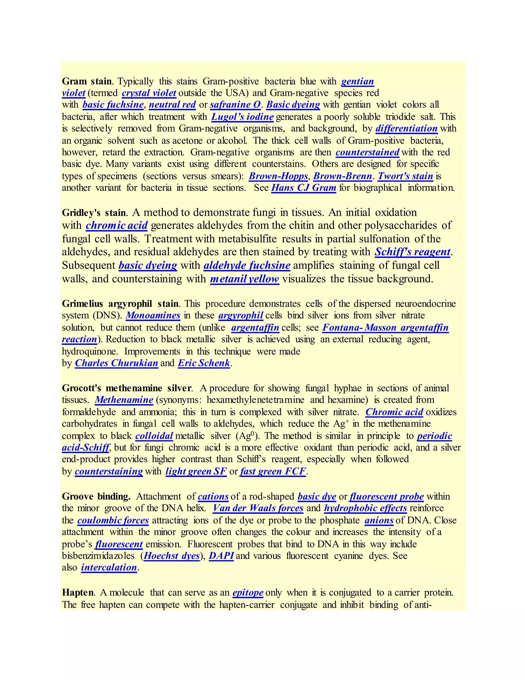 Glossary of staining methods, reagents, immunostaining, terminology and ...