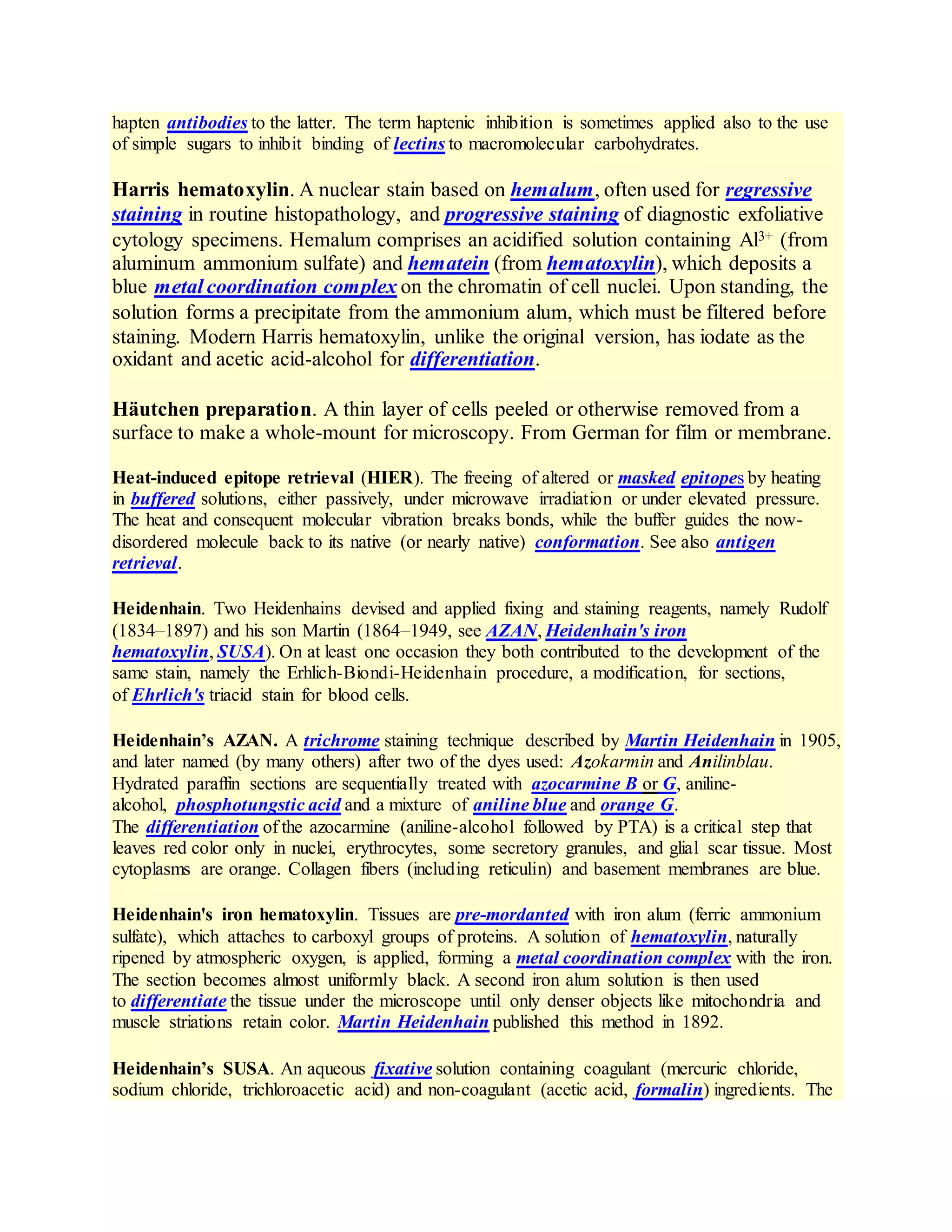 Glossary of staining methods, reagents, immunostaining, terminology and ...