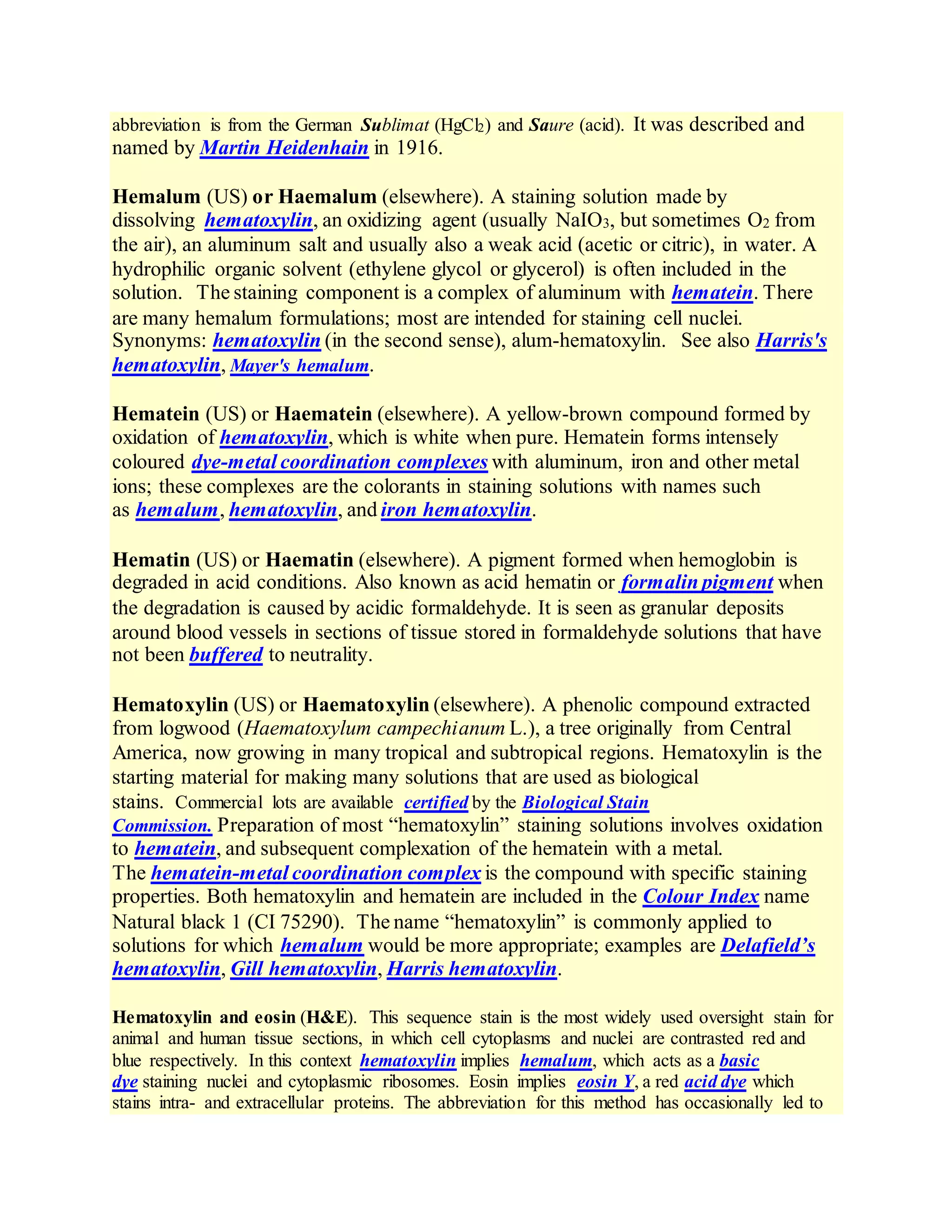 Glossary of staining methods, reagents, immunostaining, terminology and ...