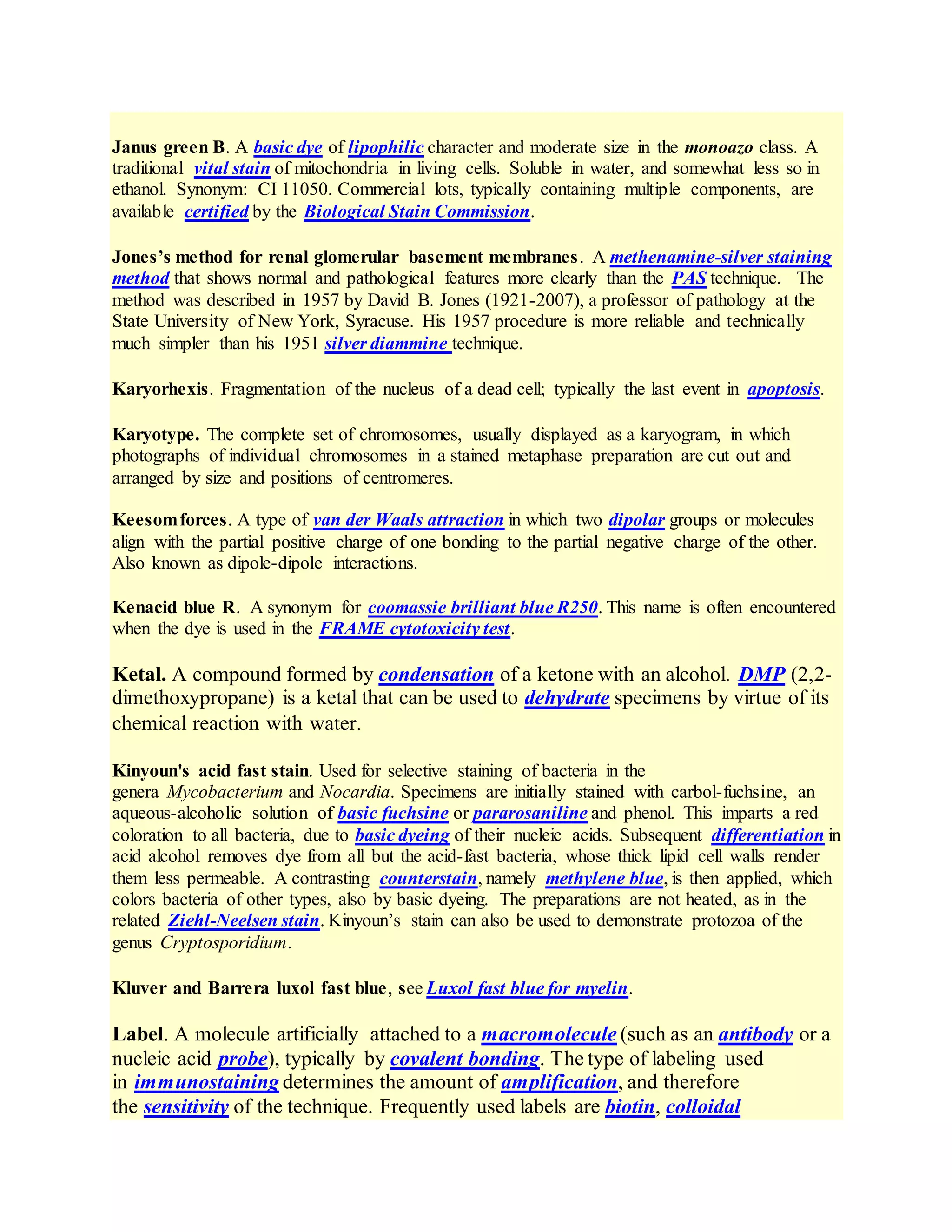 Glossary of staining methods, reagents, immunostaining, terminology and ...
