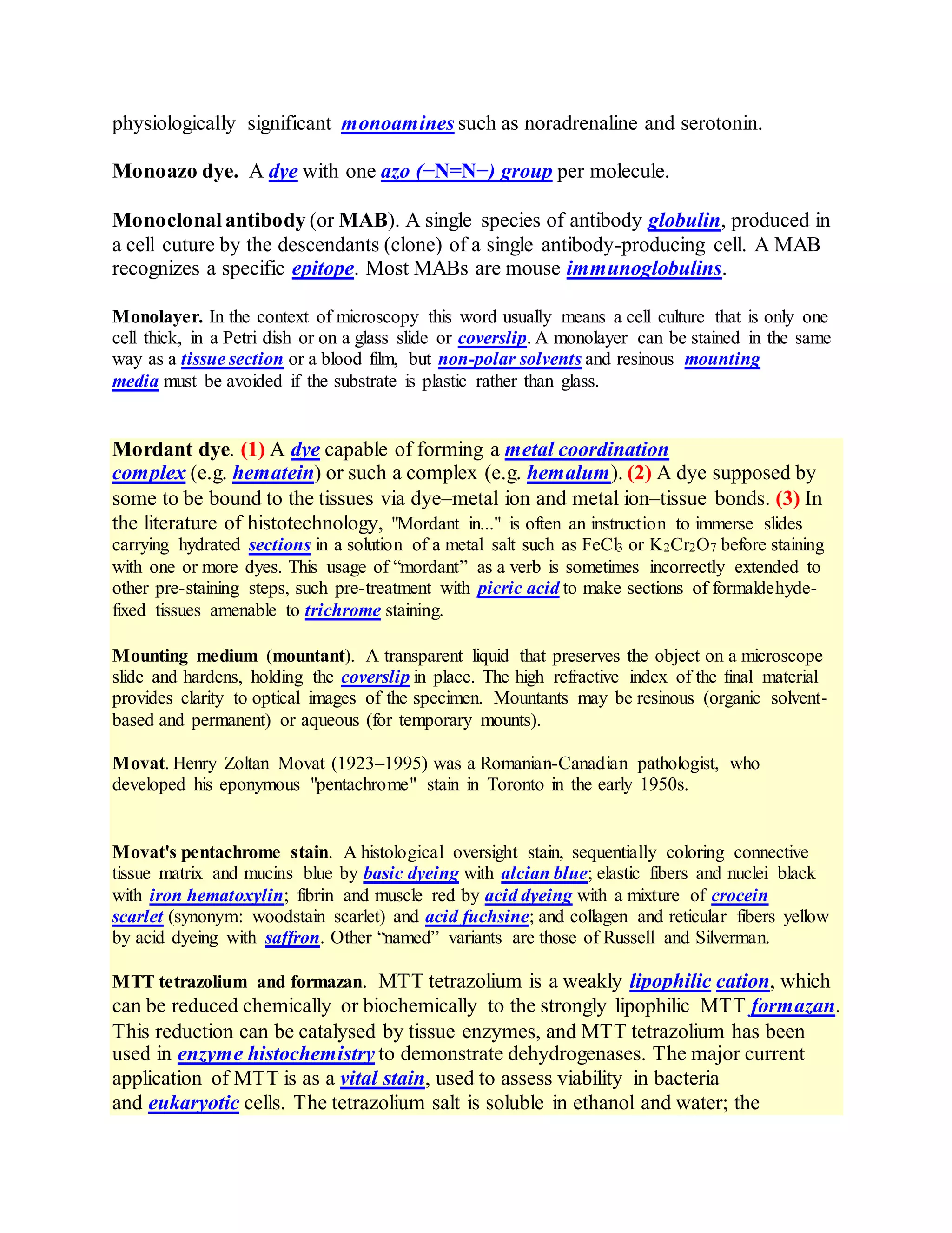 Glossary of staining methods, reagents, immunostaining, terminology and ...