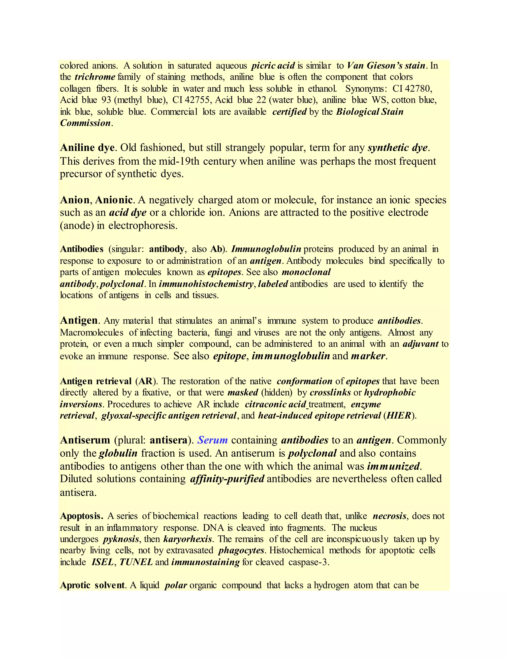 Glossary of staining methods, reagents, immunostaining, terminology and ...